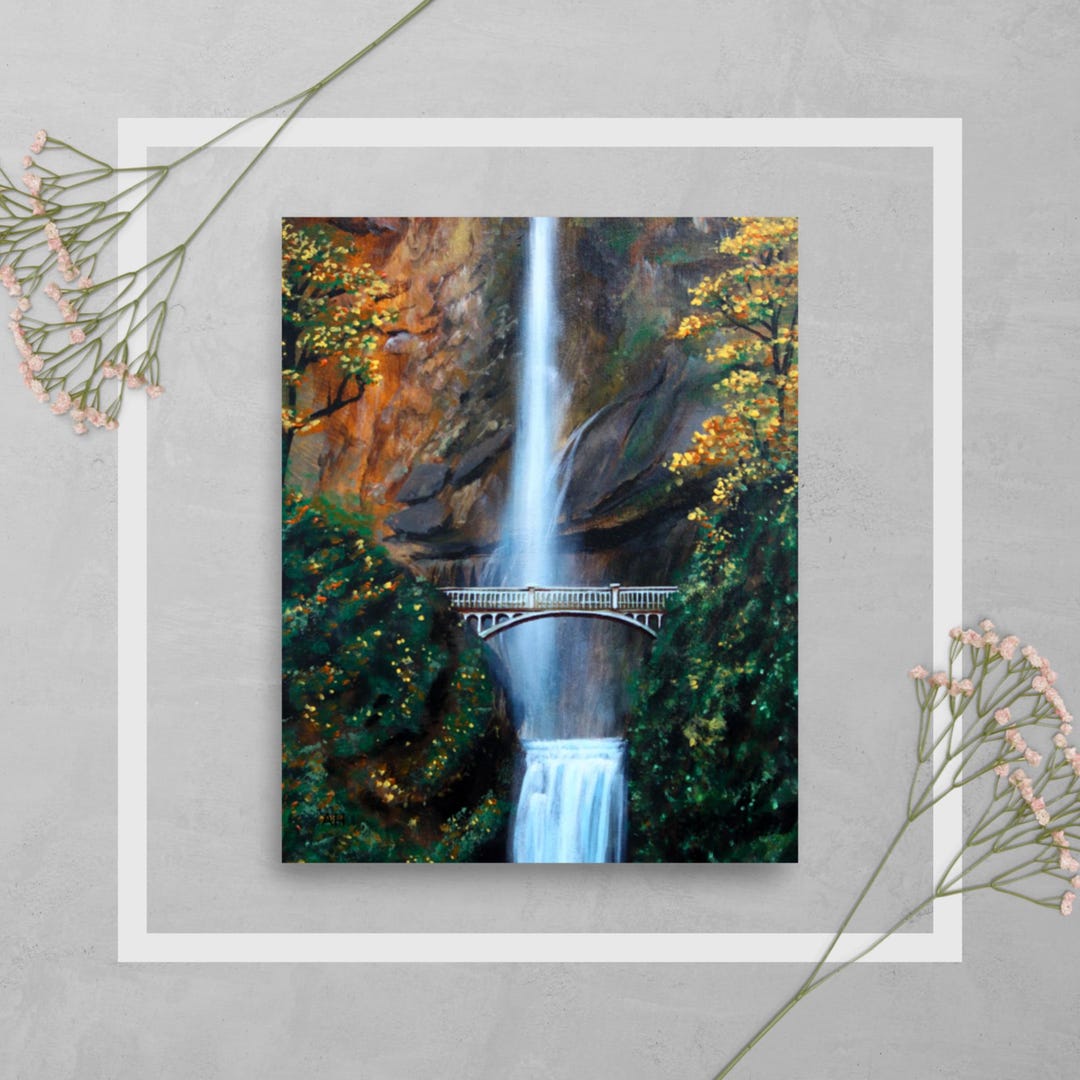 Multnomah Falls Hand-painted Acrylic Art Waterfall Painting Print Home ...