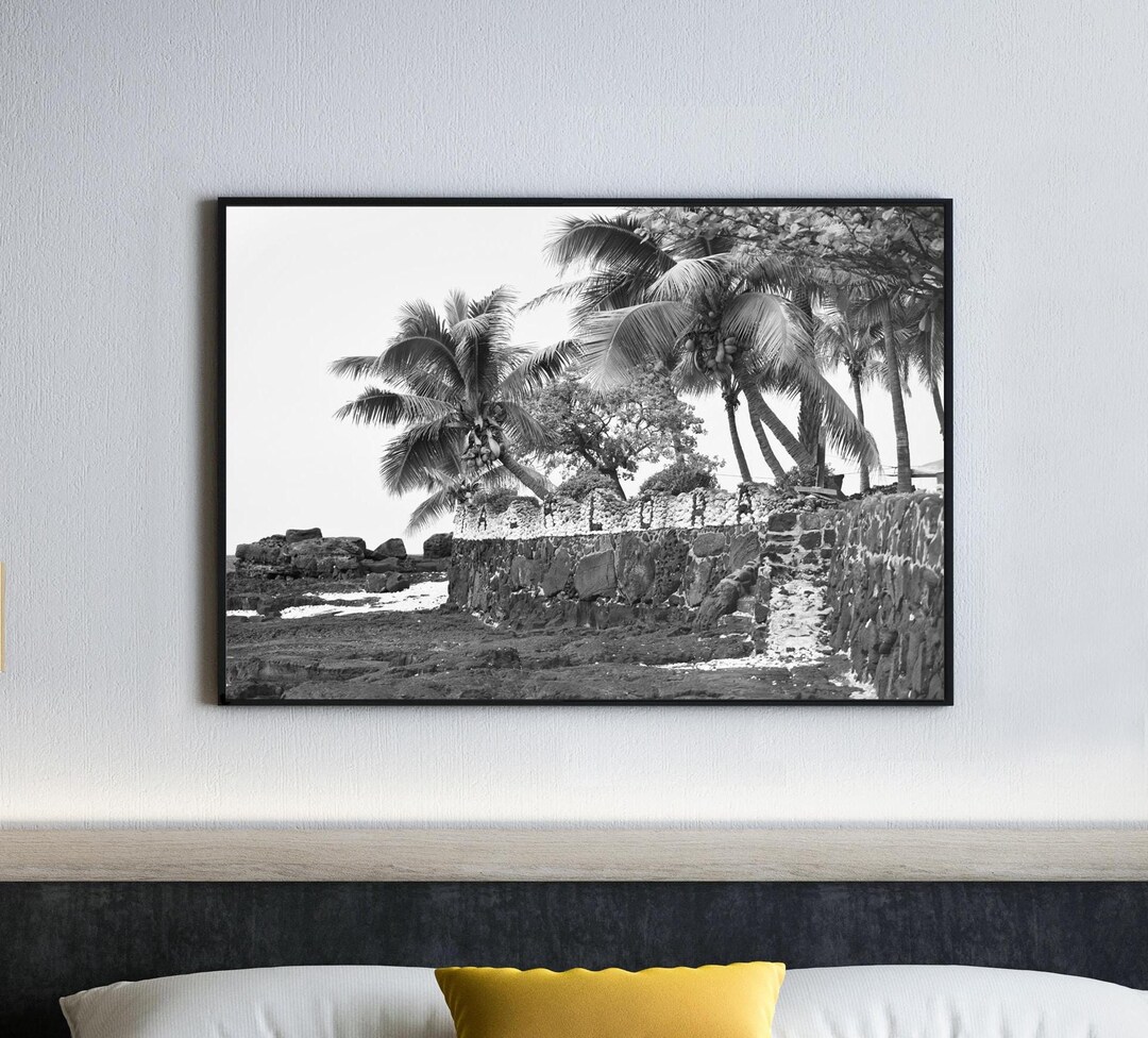 Hawai'i Coast Landscape Print, Aloha, Pumice Rock, Beach Decor, Black ...
