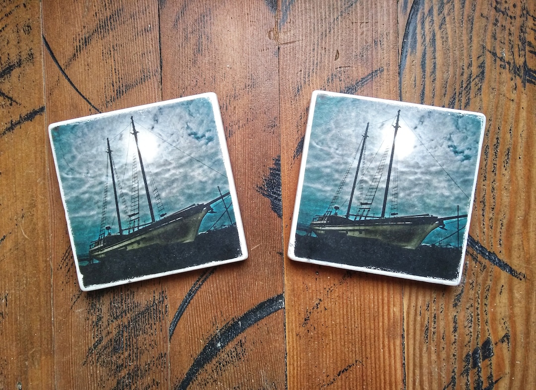 Ship Coasters, Pirate Ship Coasters, Fishing Decor, Nautical Decor ...