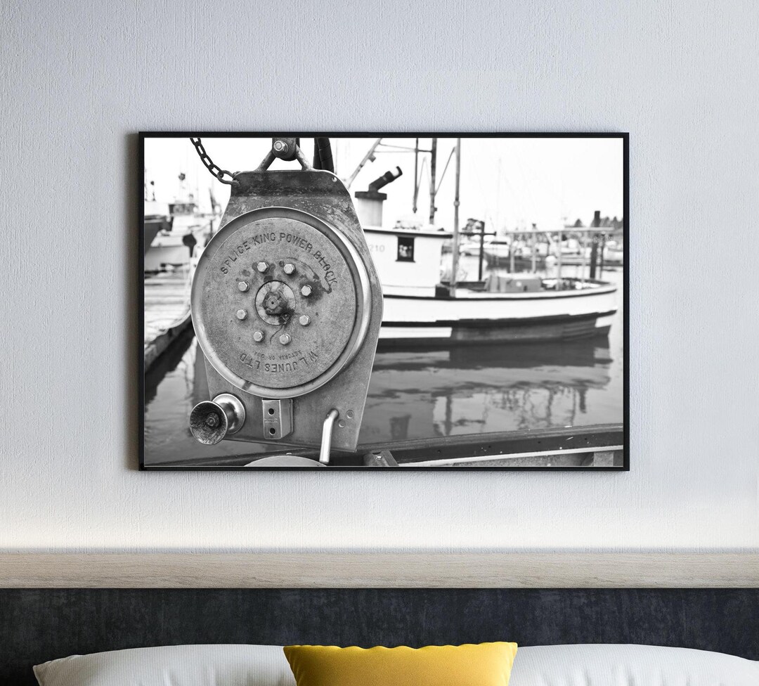 Oregon Coast Landscape Print, Crab Block, Commercial Fishing, Black and ...