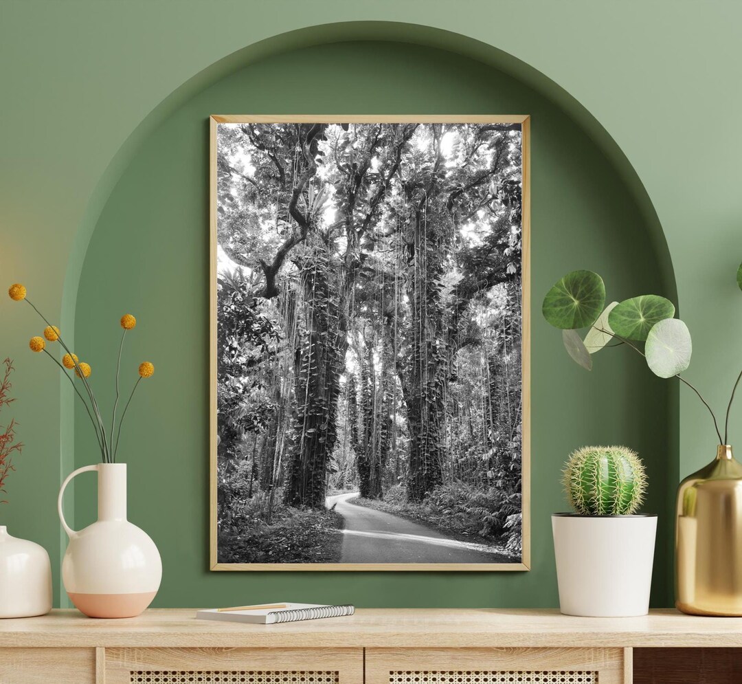Hawai'i Coast Landscape Print, Nanawale Rainforest Reserve, Black White ...