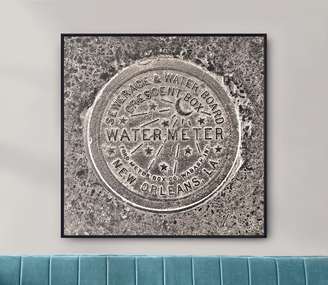 New Orleans Water Meter Art Print, Sepia Square Print, NOLA, Louisiana ...