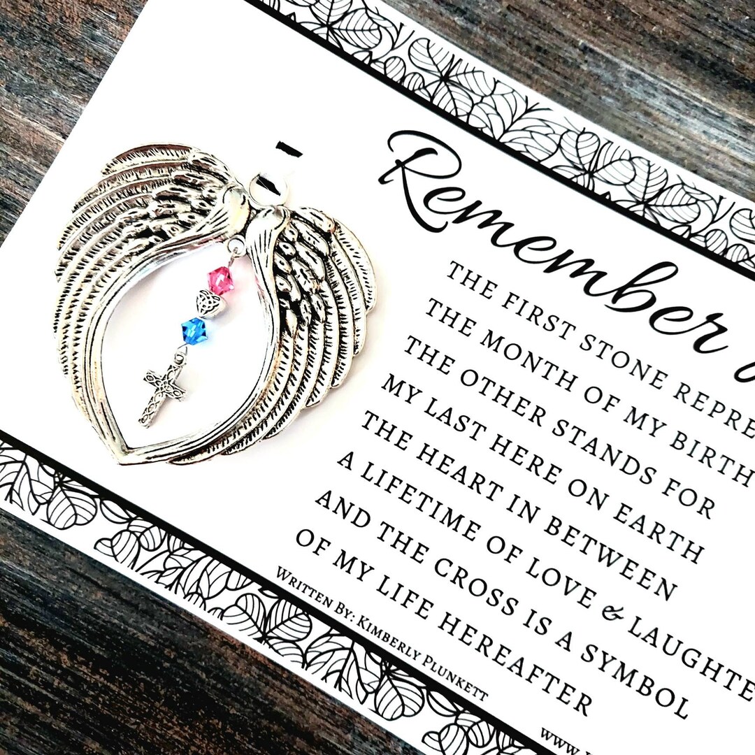 Memorial Ornament ORIGINAL Remember Me Poem Angel Wings, Birthstone ...