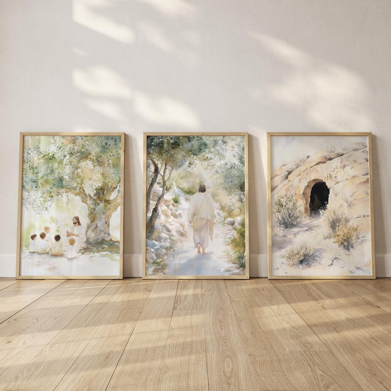 Set of 3 Jesus Watercolor Prints – Christian Wall Art, Easter ...