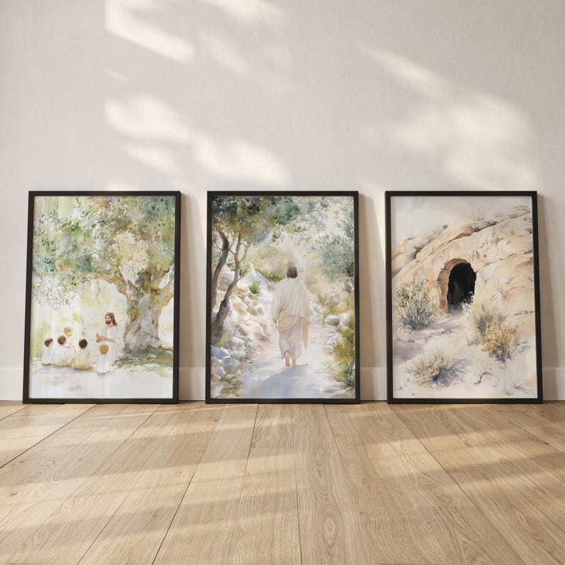 Set of 3 Jesus Watercolor Prints – Christian Wall Art, Easter ...