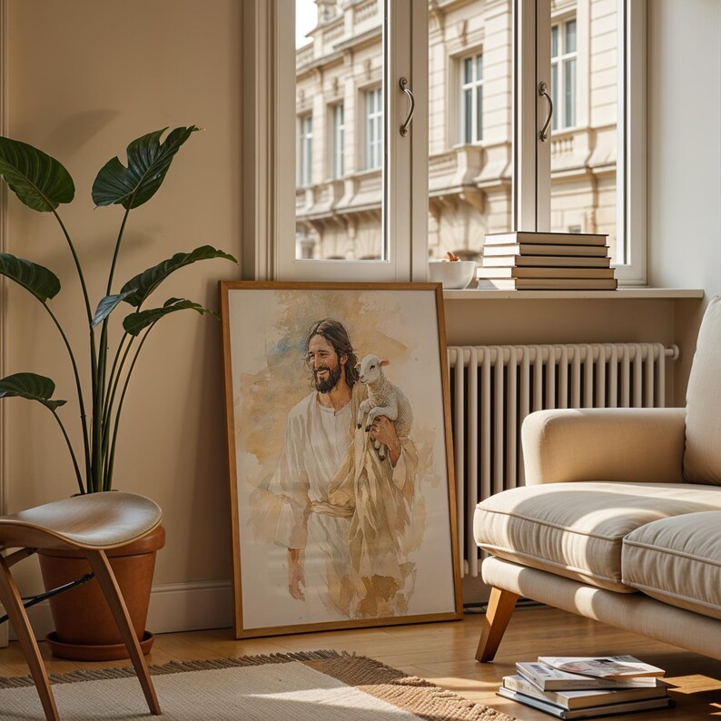 Jesus Carrying Lamb Watercolor Print, Good Shepherd Christian Wall Art ...