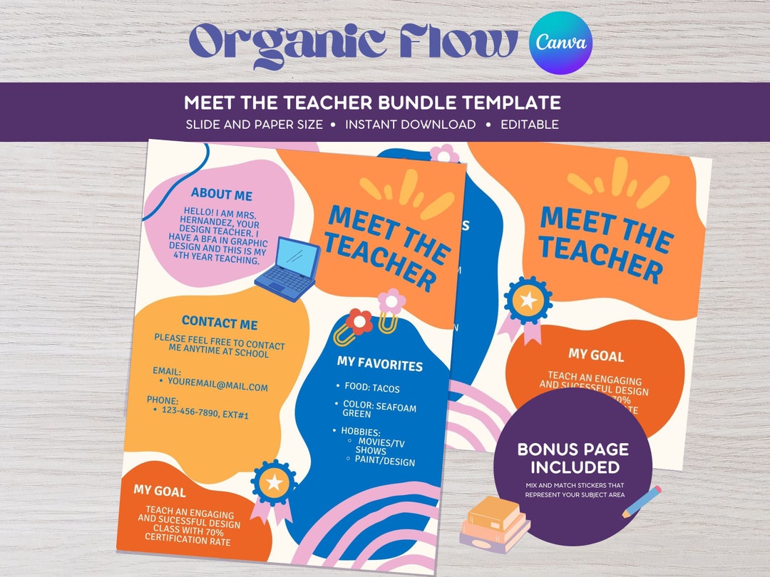 Meet the Teacher BUNDLE, Teacher Introduction, Organic Flow Theme ...