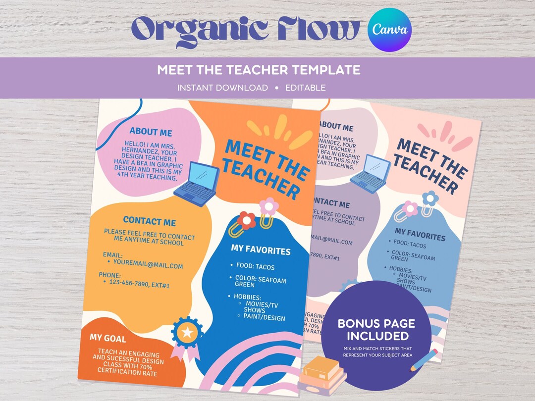 Meet the Teacher Flyer, Teacher Introduction, Organic Flow Theme ...