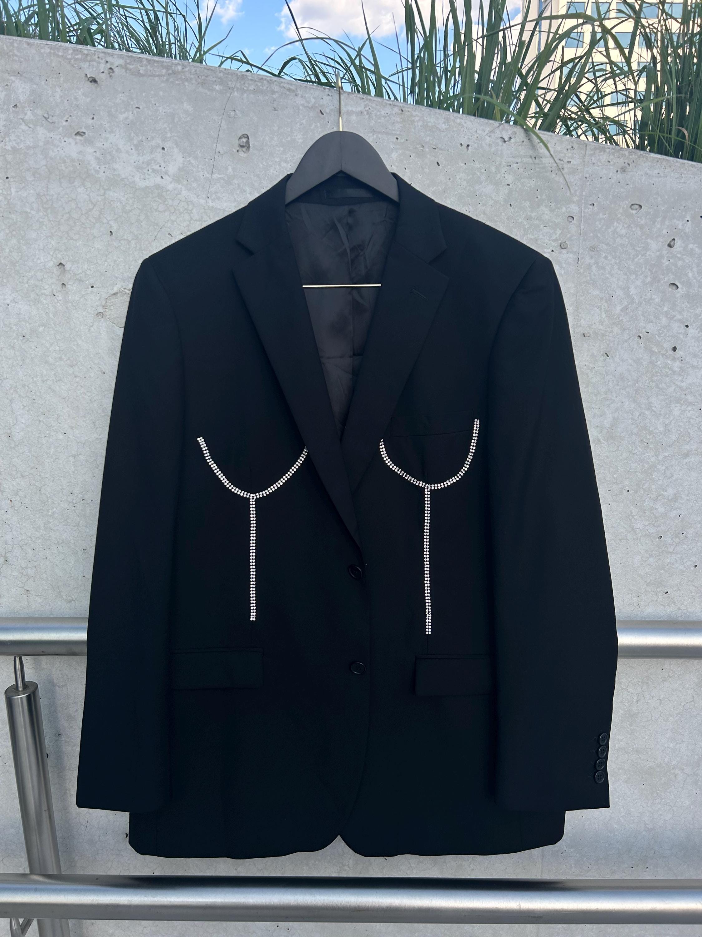 Customized Vintage Blazer in Black With Silver Decoration, Upcycled ...