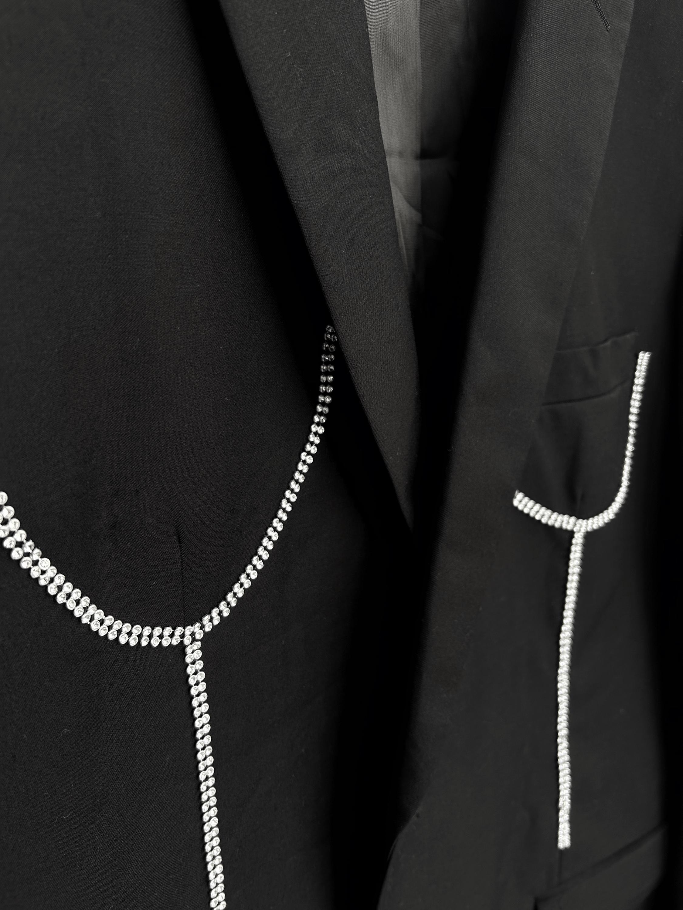 Customized Vintage Blazer in Black With Silver Decoration, Upcycled ...