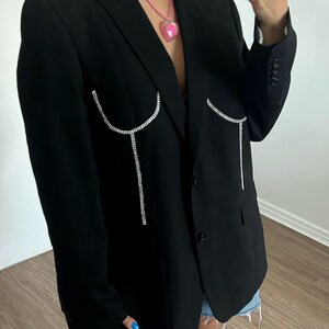 Customized Vintage Blazer in Black With Silver Decoration, Upcycled ...