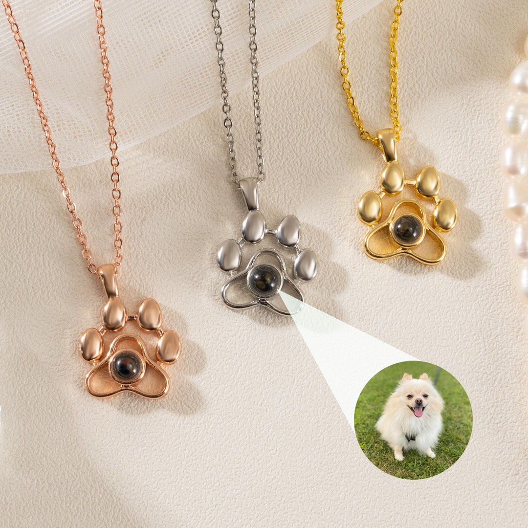 Paw Print Photo Projection Necklace • Custom Pet Necklace • Pet ...