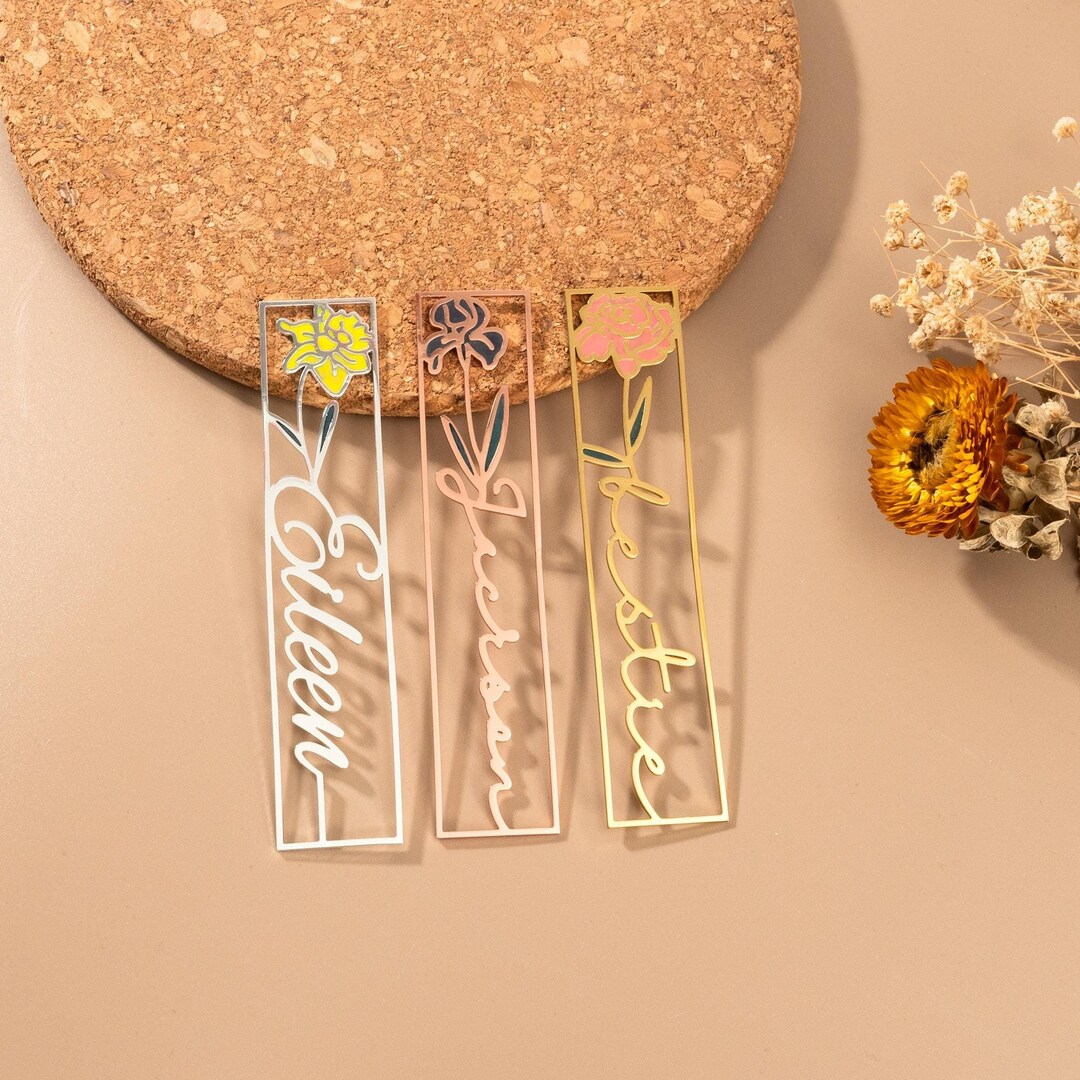 Colorful Birth Flower Bookmark Custom Name Bookmark Personalized Gifts ...