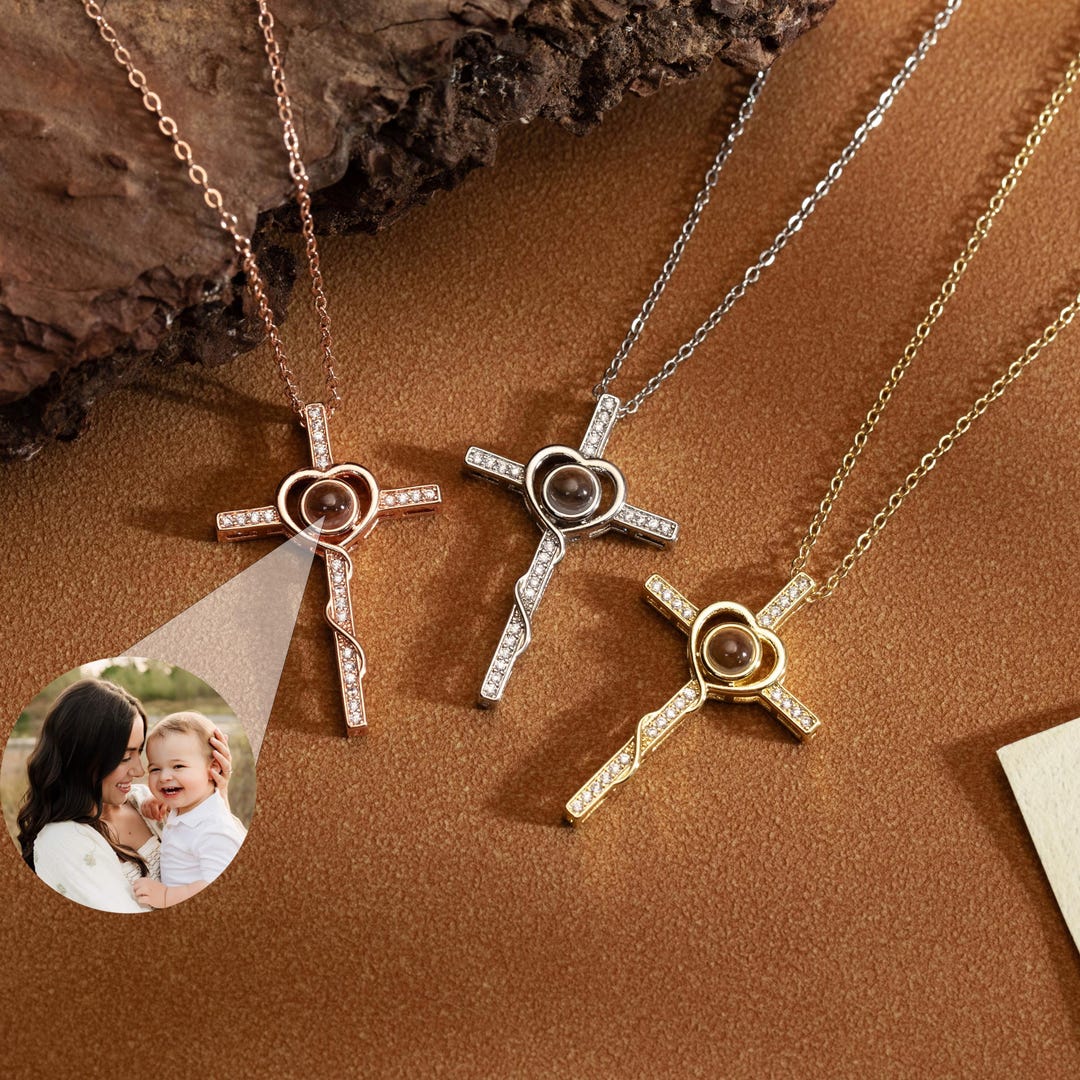 Custom Cross Projection Necklace, First Communion Gifts, Personalized ...