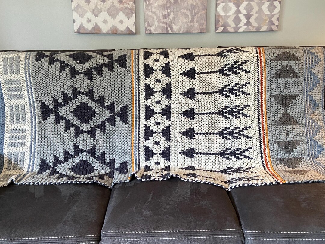 Farmhouse, Arrow, Aztec Mosaic Crochet Blanket - Etsy