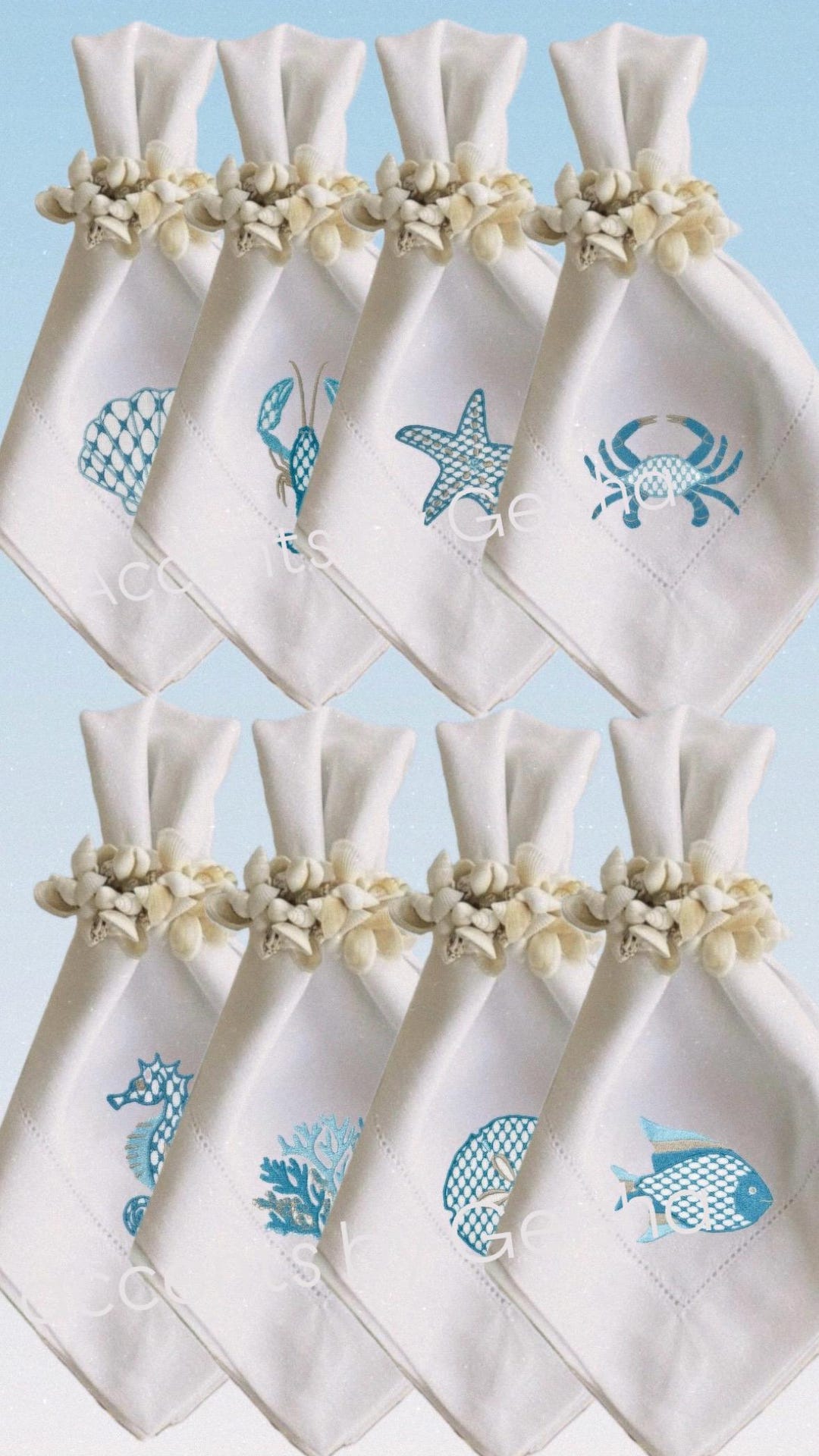 Nautical Embroidered Linen Napkins Coastal Dinner Napkin Summer Seaside ...