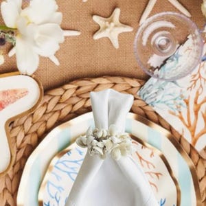 Nautical Embroidered Linen Napkins Coastal Dinner Napkin Summer Seaside ...