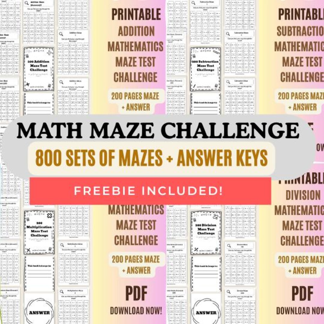 Math Maze Worksheets: 800 Printable Addition, Subtraction ...