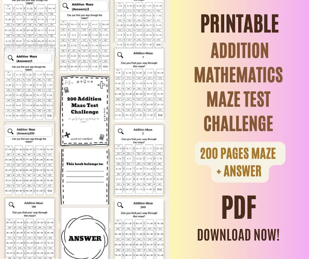 Addition Math Maze Printable: Homeschool Activity (PDF) - Etsy
