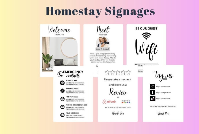 20 Editable Homestay Signage Templates | Airbnb Host Printable Signs ...