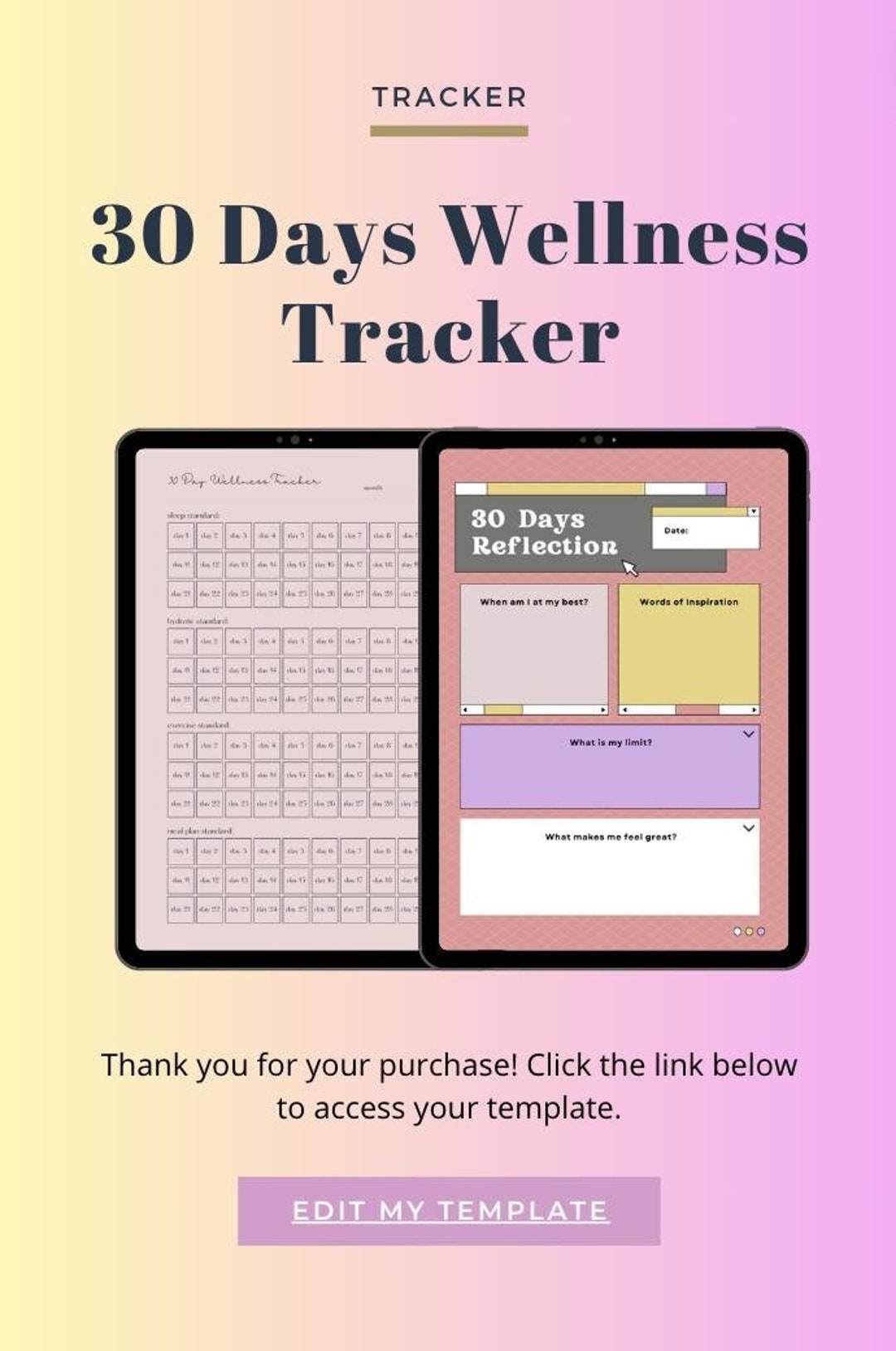 30 Days Wellness Tracker Printable PDF | Self-care Journal | Self-love ...