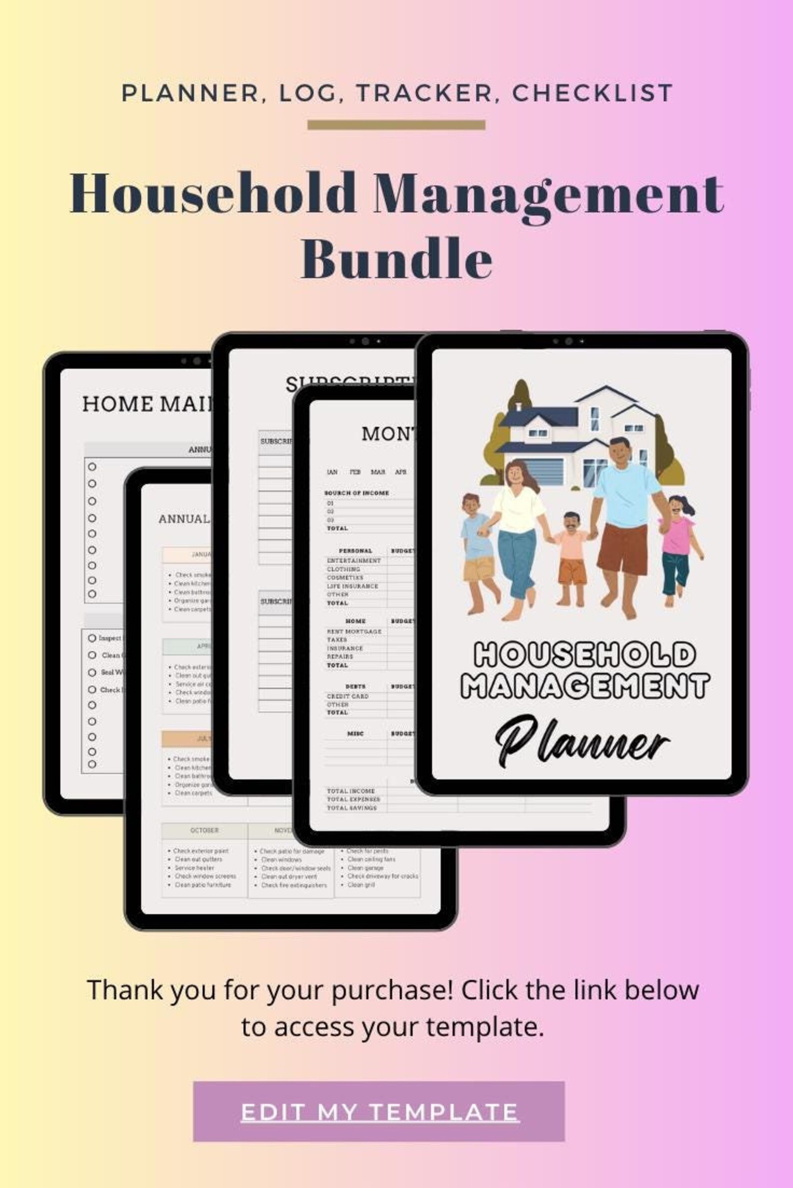 All-in-one Household Management Planner Templates Set | Budget ...