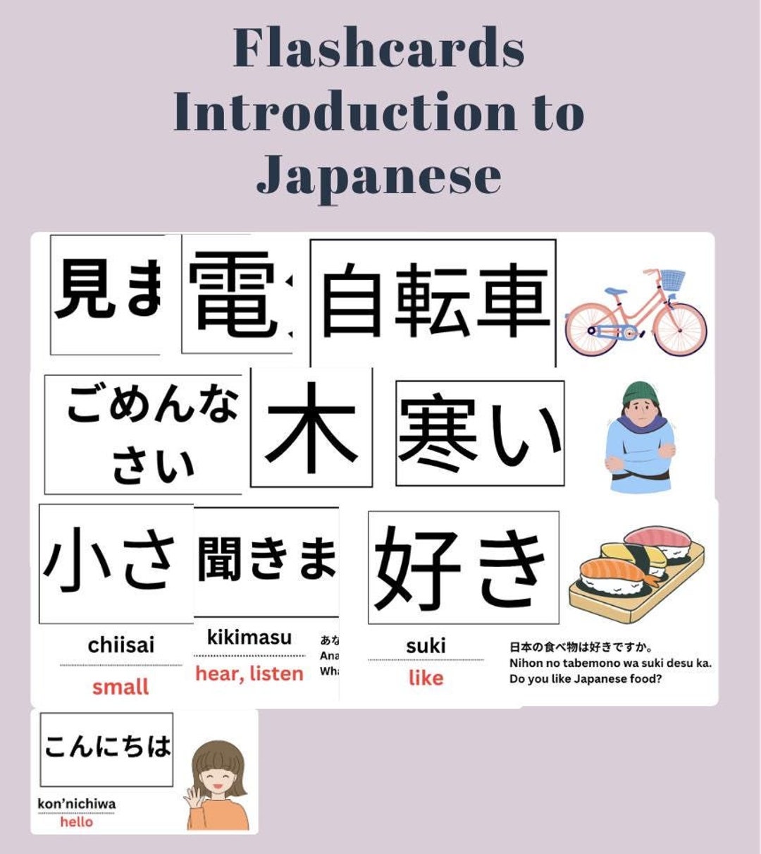 Flashcards Introduction to Japanese | Kanji + Hiragana + Example ...