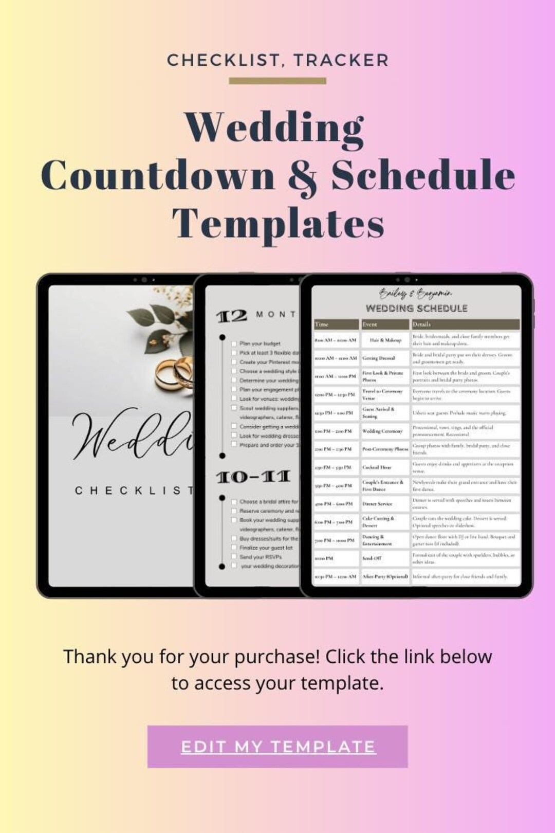 Minimalist Printable Wedding Checklist PDF - 12-month Countdown to the ...