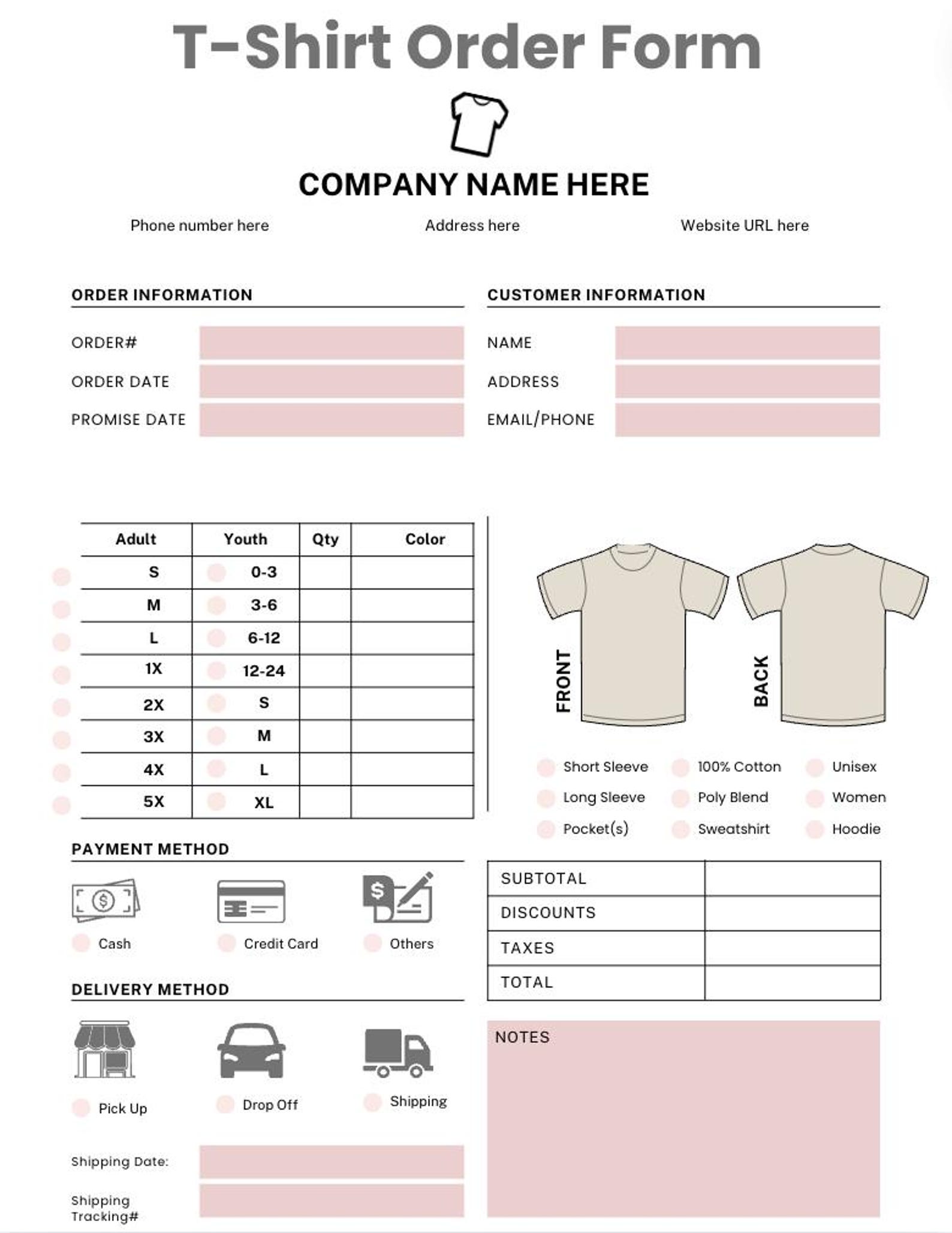 Editable Multi-purpose Template Bundle Set: Customizable Packing Slip, Order Forms, and T-shirt ...
