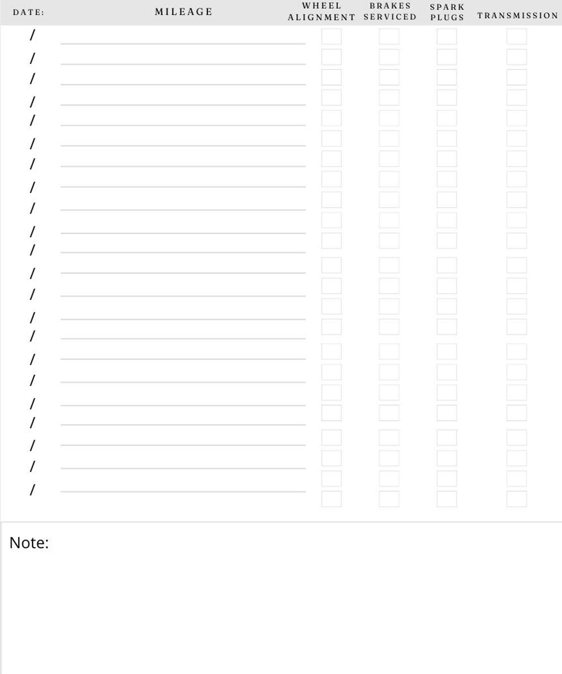 Car Maintenance Checklist Template Vehicle Journal, Car Care Schedule ...