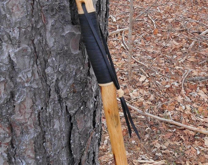 Walking Stick for Nature Hikes With Leather Wrap, Wood Hiking Staff ...