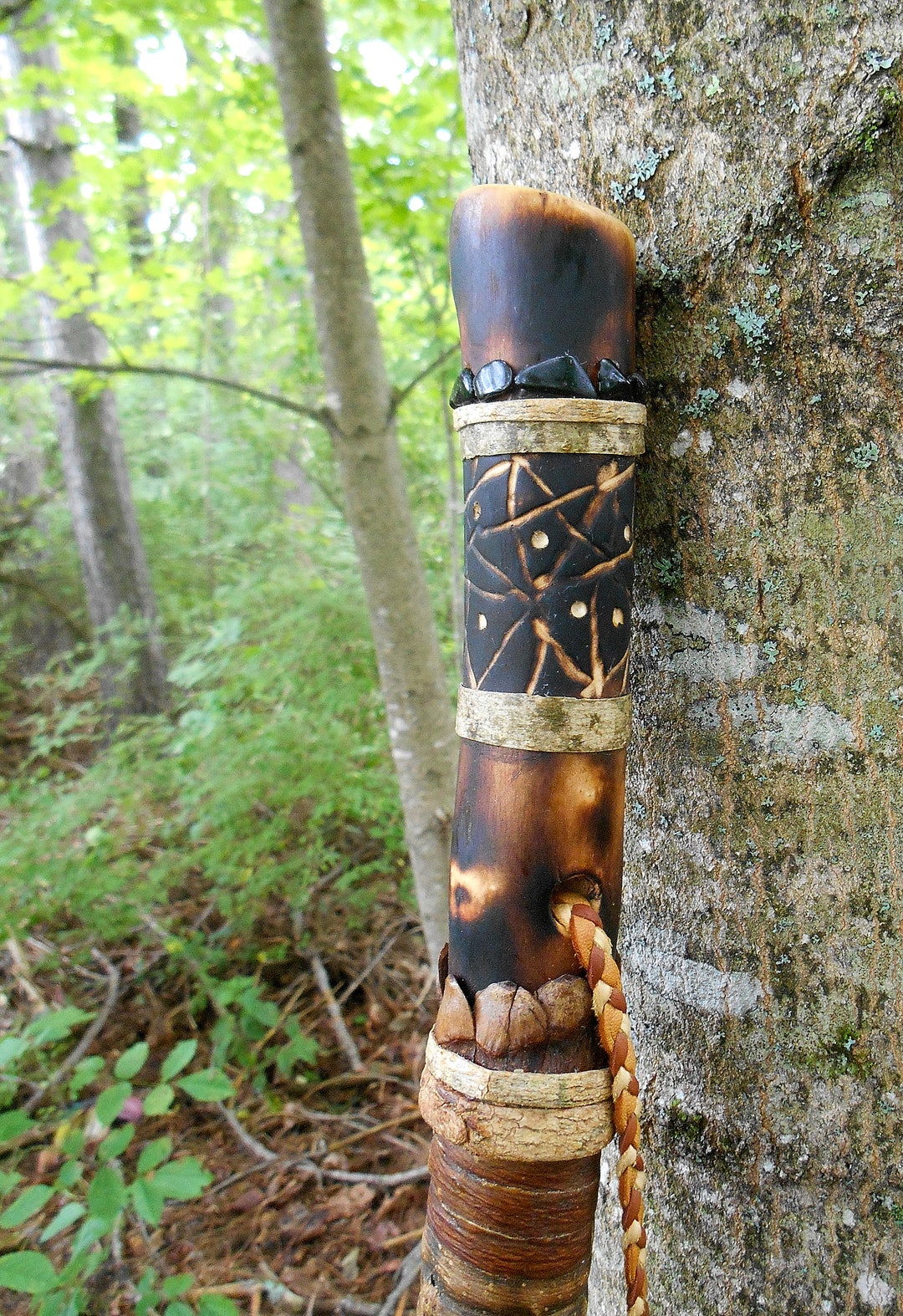 Maple Shaman Staff: Braided Leather, Crystals, Bone Beads - USA Made - Etsy