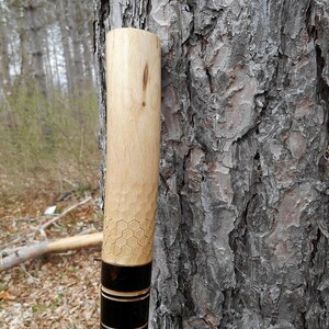 Hand Carved Walking Stick, Birch Wood Hiking Staff With Leather Wrap ...