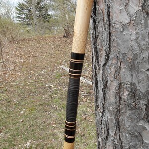 Hand Carved Walking Stick, Birch Wood Hiking Staff With Leather Wrap ...