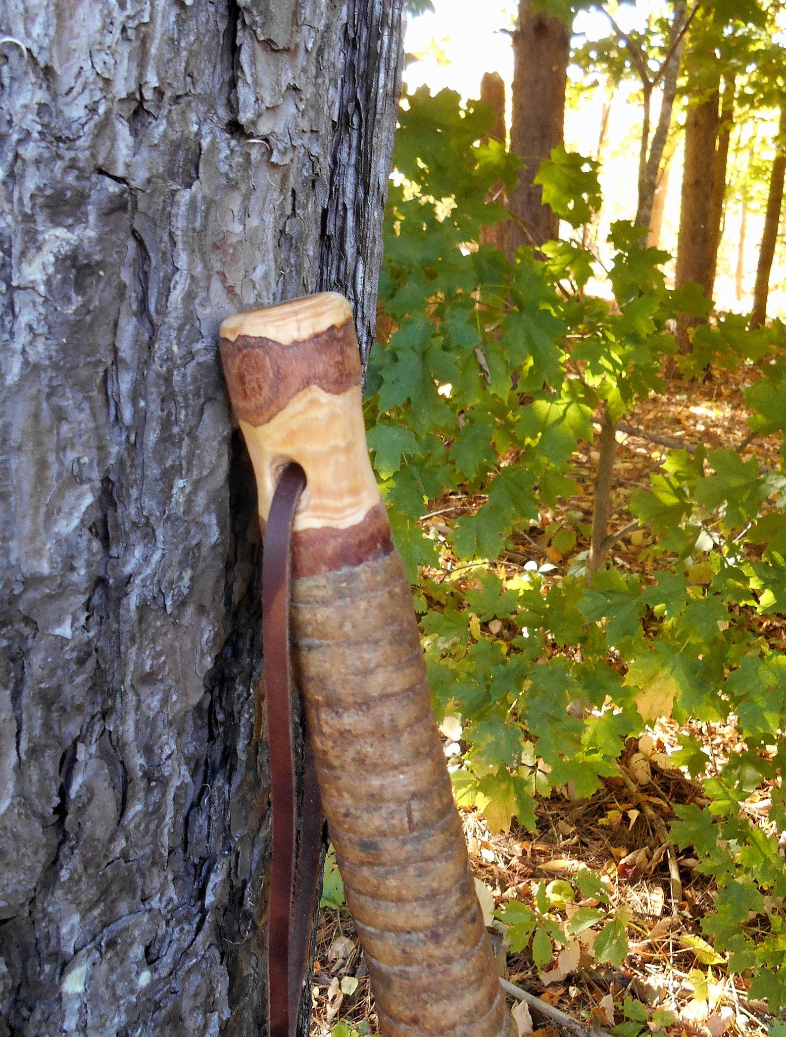 Wood Walking Stick: Bark Grip, Leather Lanyard, Spruce Hiking Staff - Etsy