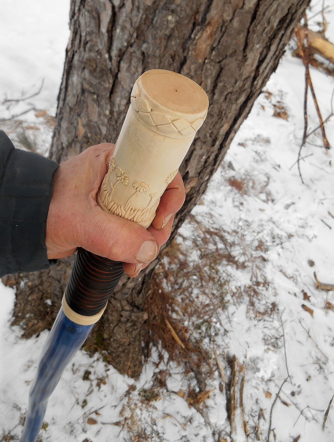 Hand Carved Walking Stick: Birch Wood Staff With Flower Carvings - Etsy