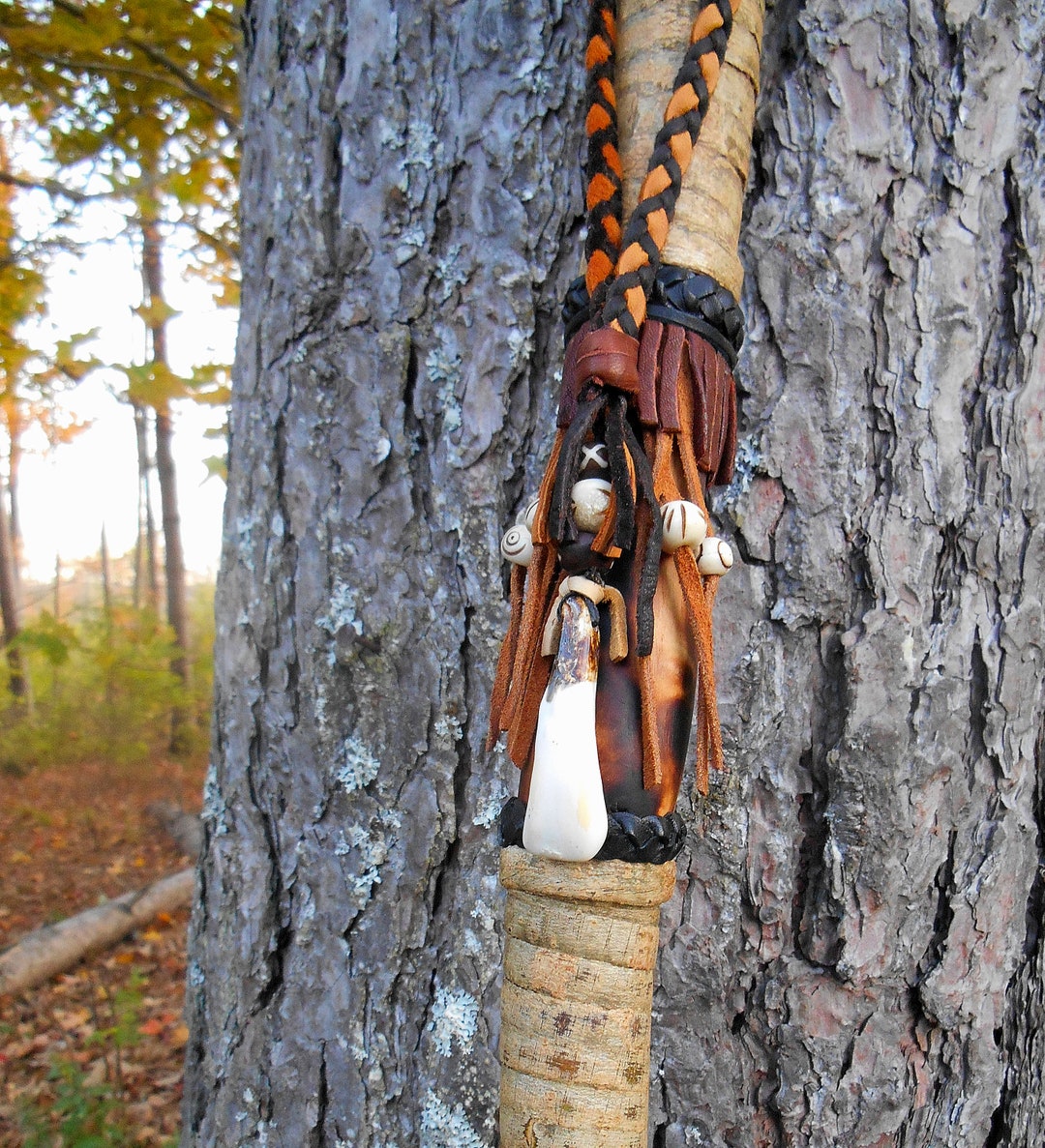 Walking Stick, Shaman Staff With Amethyst Crystal, Leather, Beads ...
