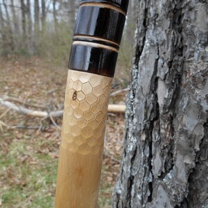 Hand Carved Walking Stick, Birch Wood Hiking Staff With Leather Wrap ...