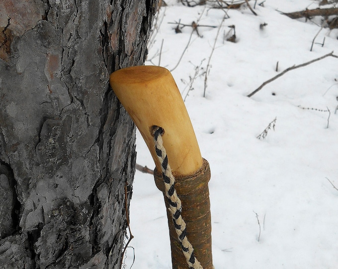 Ash Wood Walking Stick With Bark Wrap, Unique Rustic Hiking Staff - Etsy