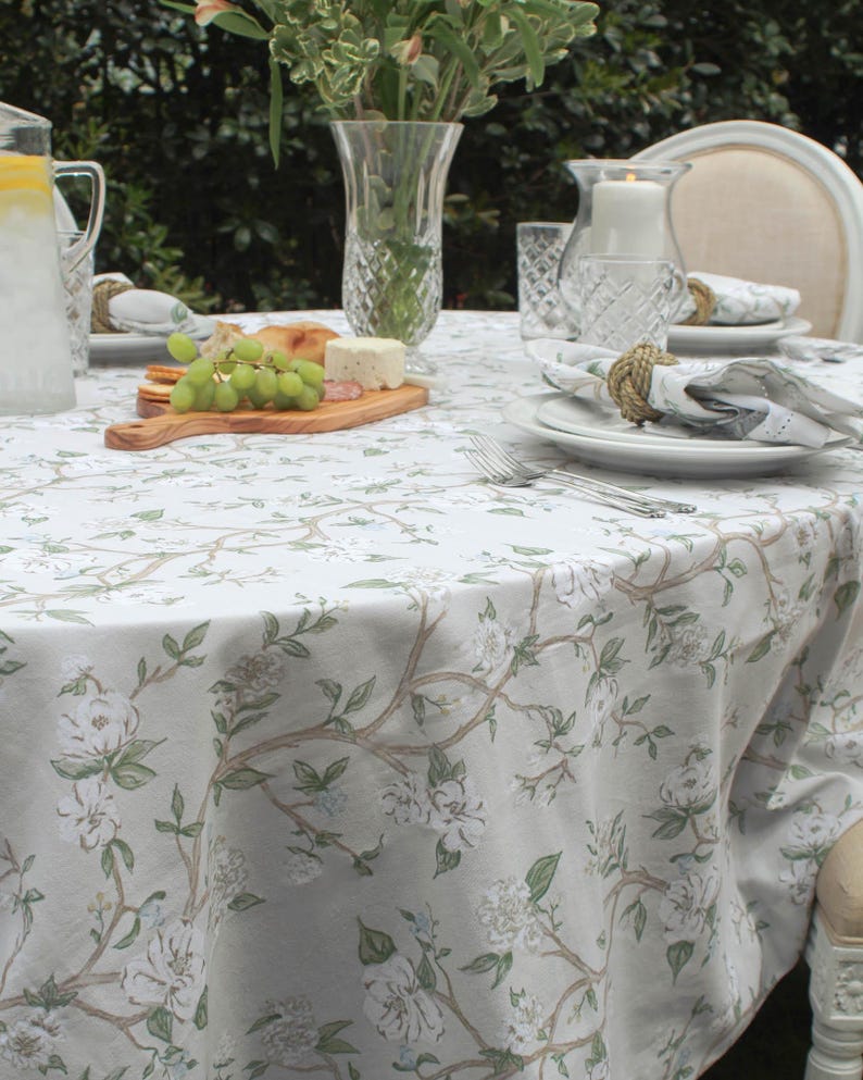 Floral Tablecloth Round, Chinoiserie Print Toile Table Cover - Etsy