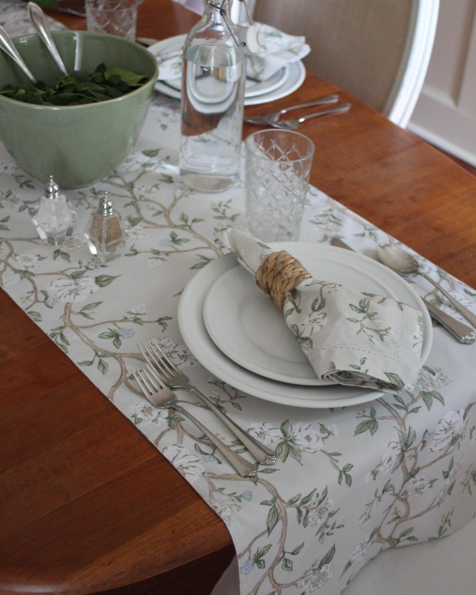 Chinoiserie Floral Linen Table Runner, Wedding, Farmhouse, Holiday ...