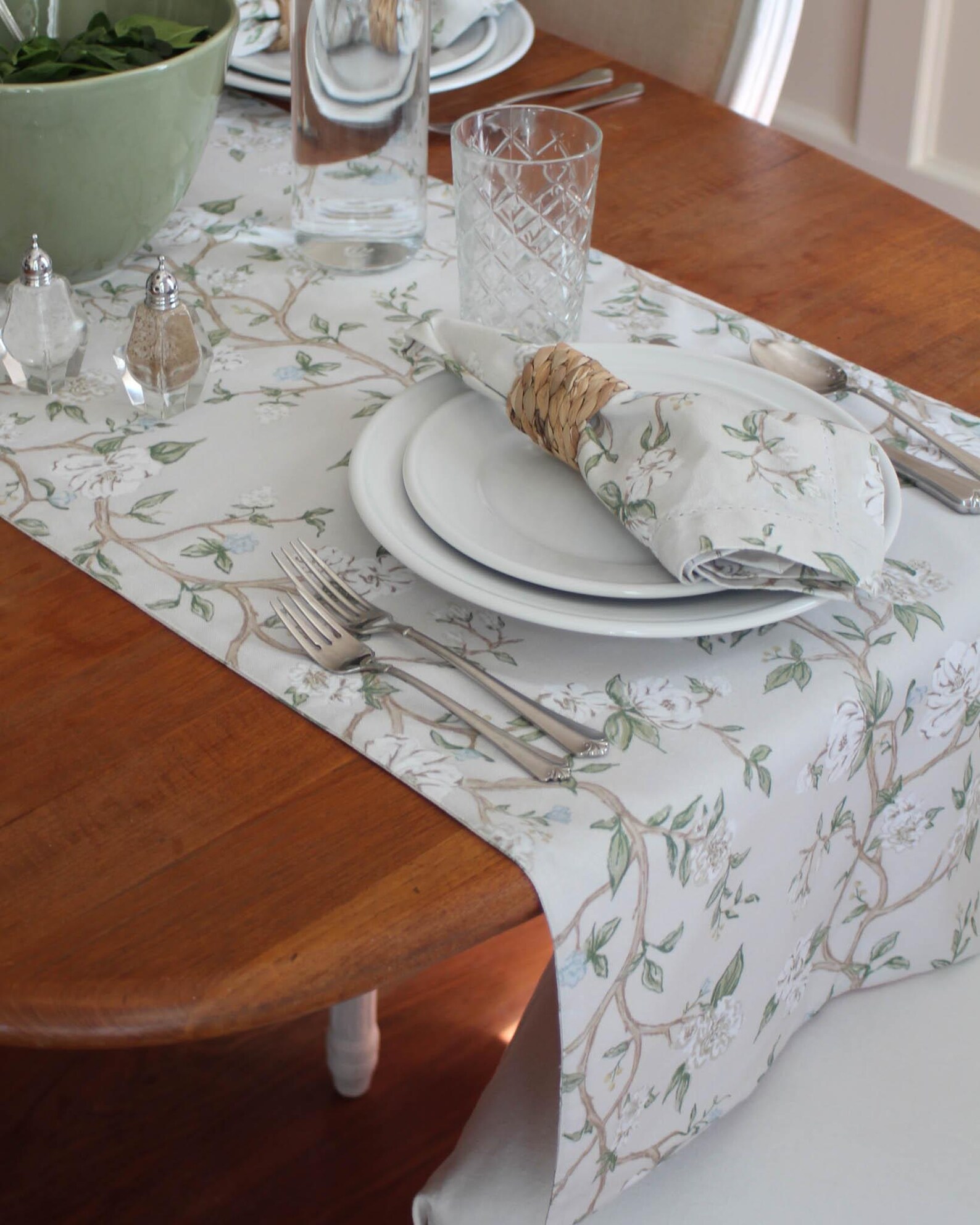 Chinoiserie Floral Linen Table Runner, Wedding, Farmhouse, Holiday ...