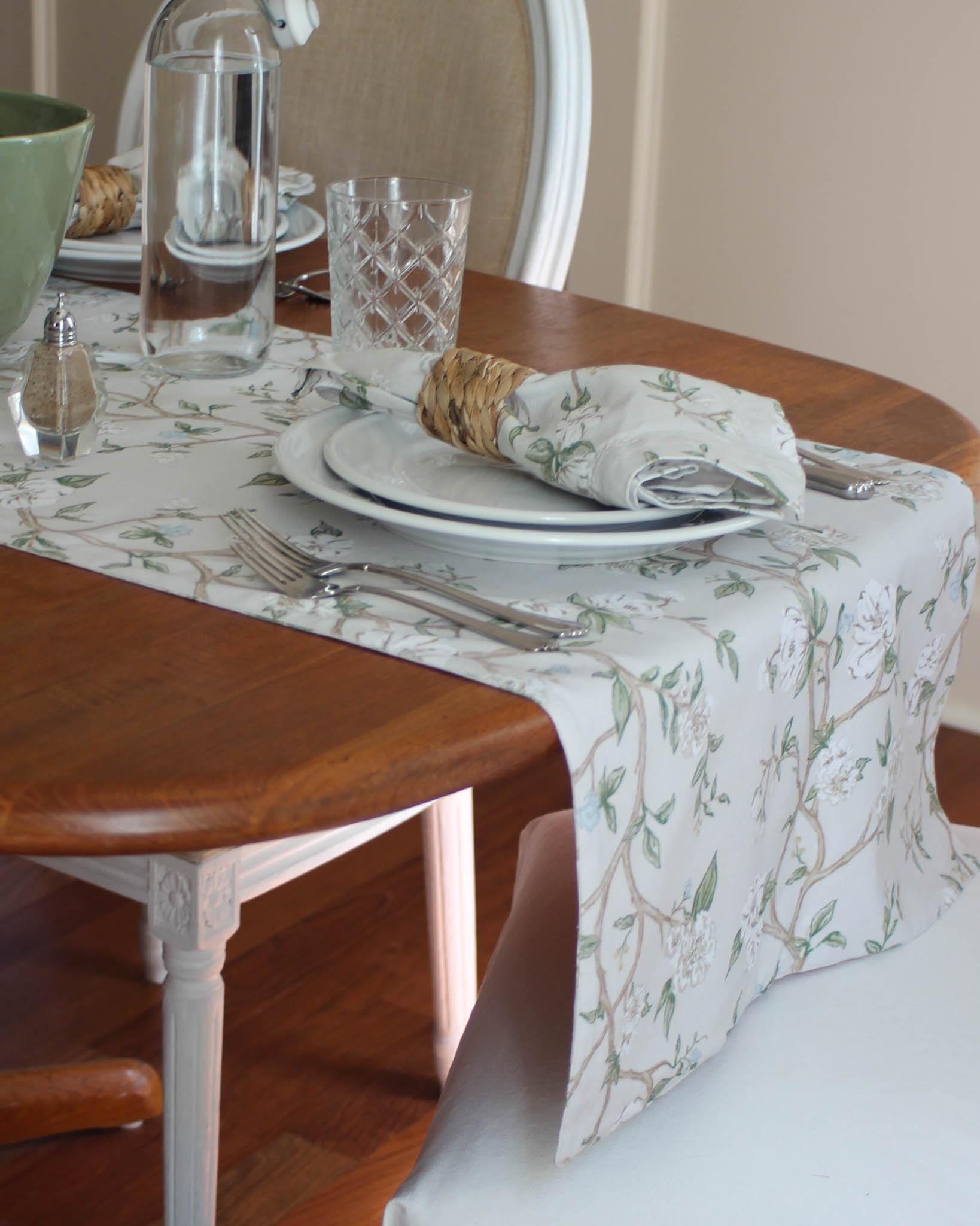 Chinoiserie Floral Linen Table Runner, Wedding, Farmhouse, Holiday ...