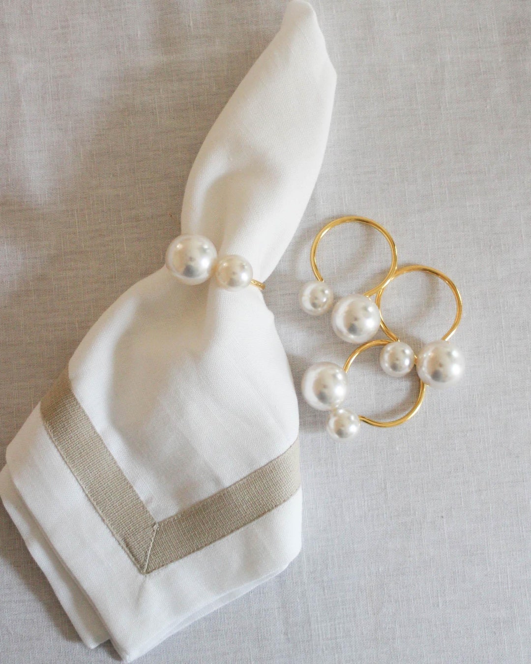 Gold Pearl Napkin Rings, Set of 4 Modern Napkin Holder, Easter Table ...