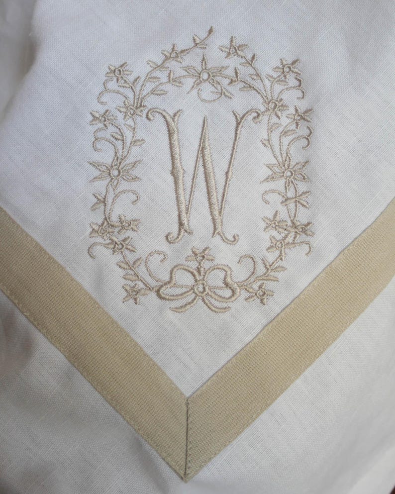 Monogram White Tablecloth, Embroidered Table Cover, Personalized Family ...