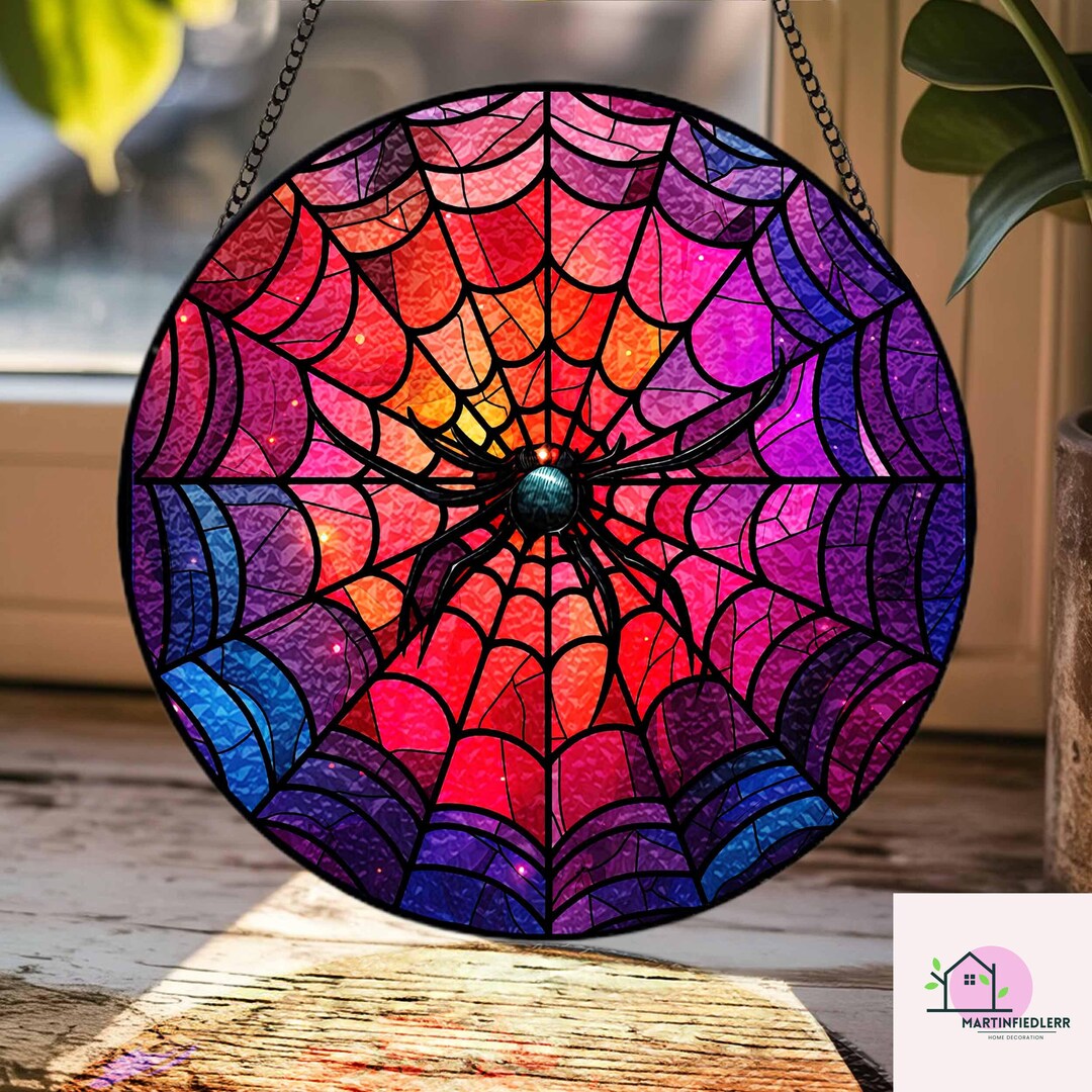 Spider Web Suncatcher: Stained Glass or Acrylic, Halloween Window Art ...