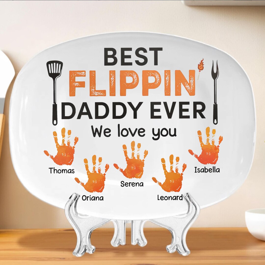 Best Flippin Daddy Ever Platter, Custom Handprint Plate With Kids Names ...