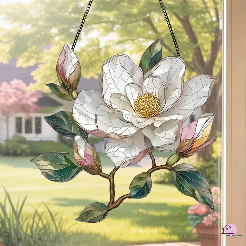 Personalized Elegant Magnolia Branch Acrylic Suncatcher, Soft Floral ...