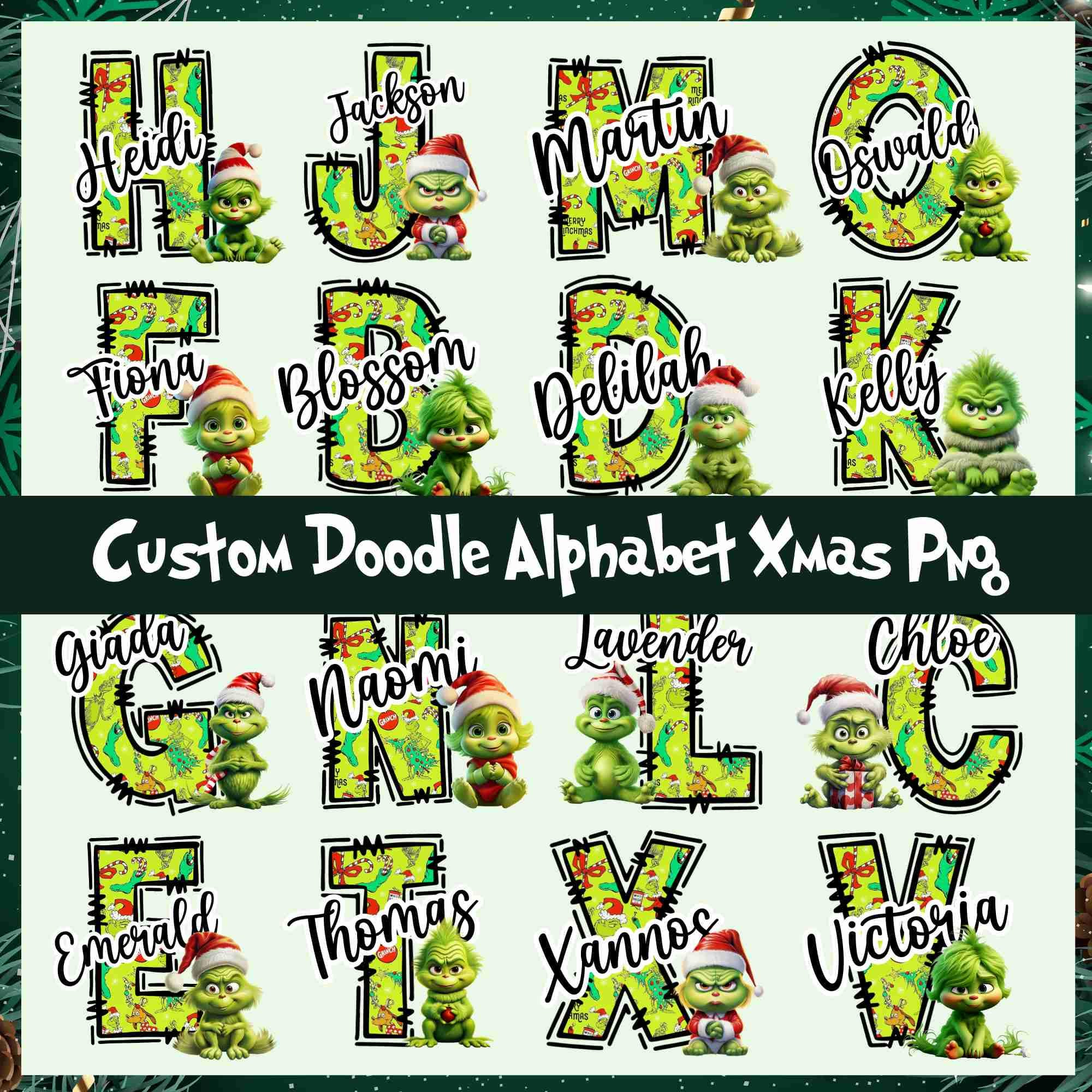 Custom Doodle Alphabet Grinch Kid Christmas Png, Custom Name Grinch Kid ...
