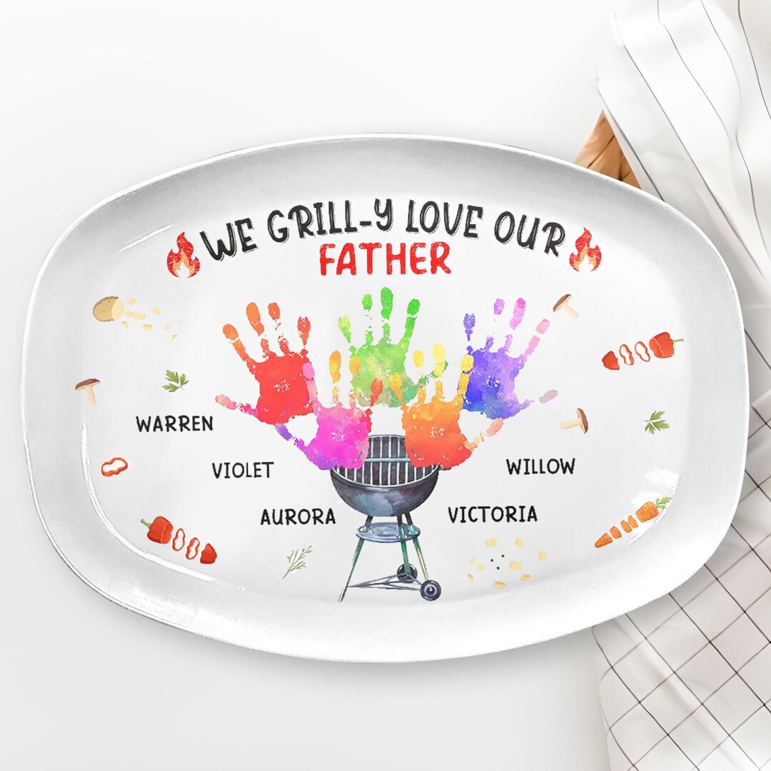 We Grill-y Love Our Father Platter, Custom Handprint BBQ Plate With ...